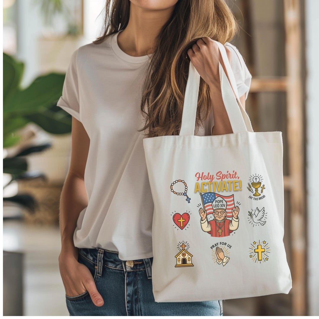 Pope Leo XIV Catholic Tote Bag: Holy Spirit Doodle Art - Etsy