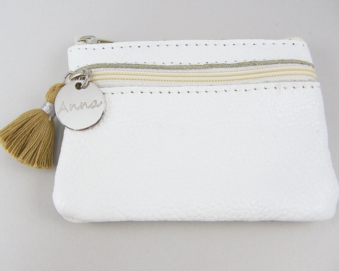 Personalized White Leather Coin Purse White Zipper Pouch With - Etsy
