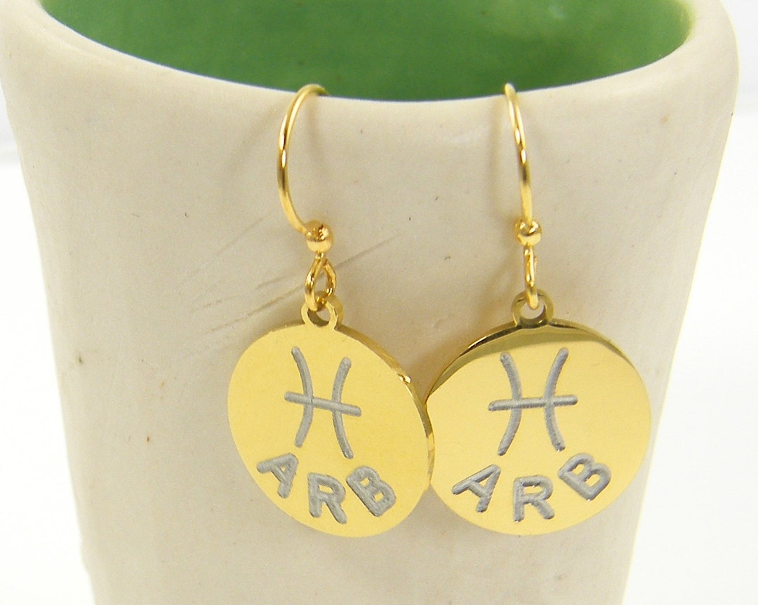 Pisces Earrings,pierced Personalized Gold Zodiac Earrings, Gold Initial ...