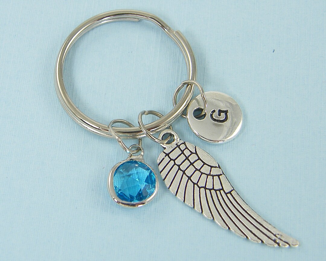 Angel Wing Keychain Personalized Key Chain Initial Key Ring - Etsy