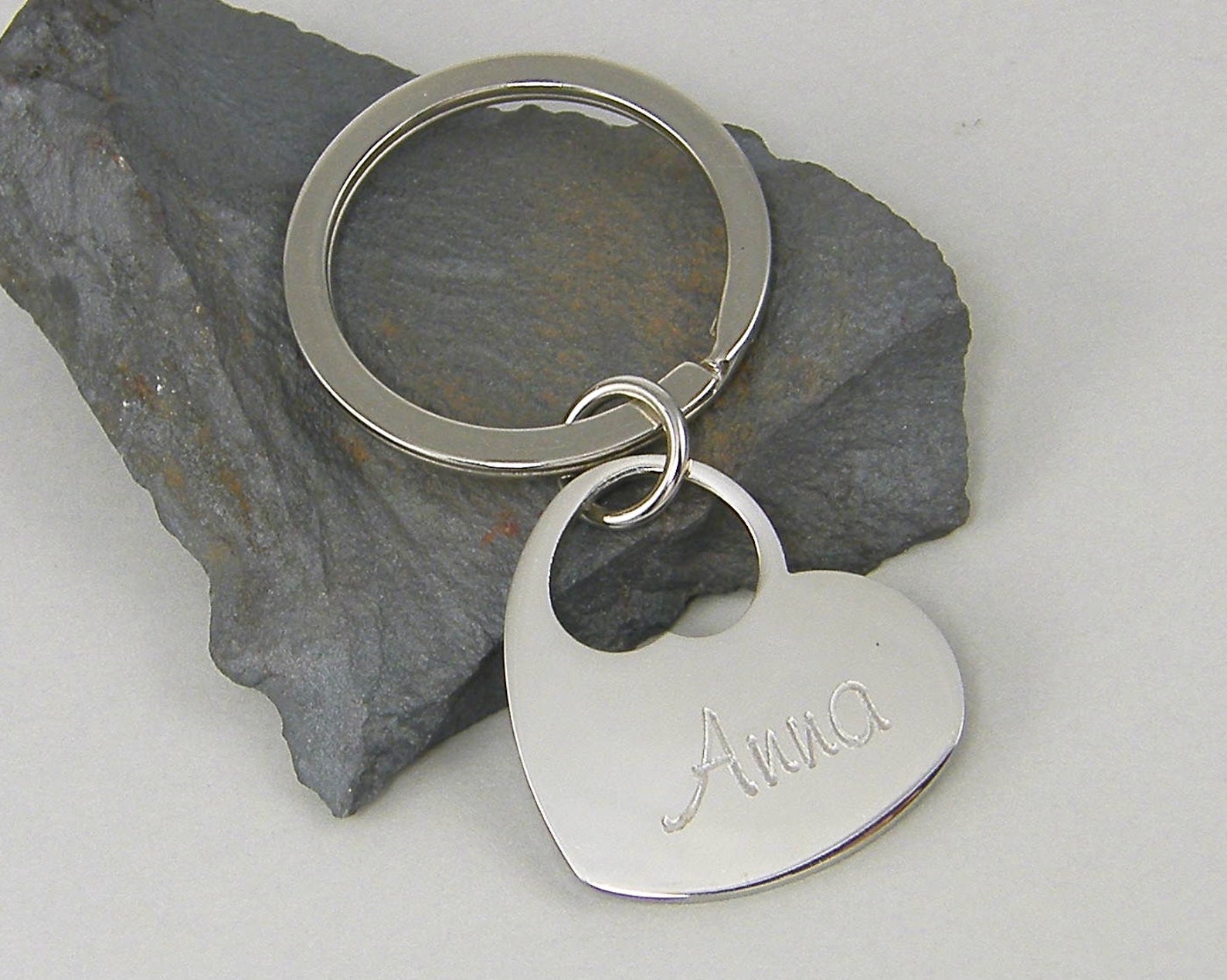 Personalized Heart Keychain Silver Heart Key Ring Custom - Etsy