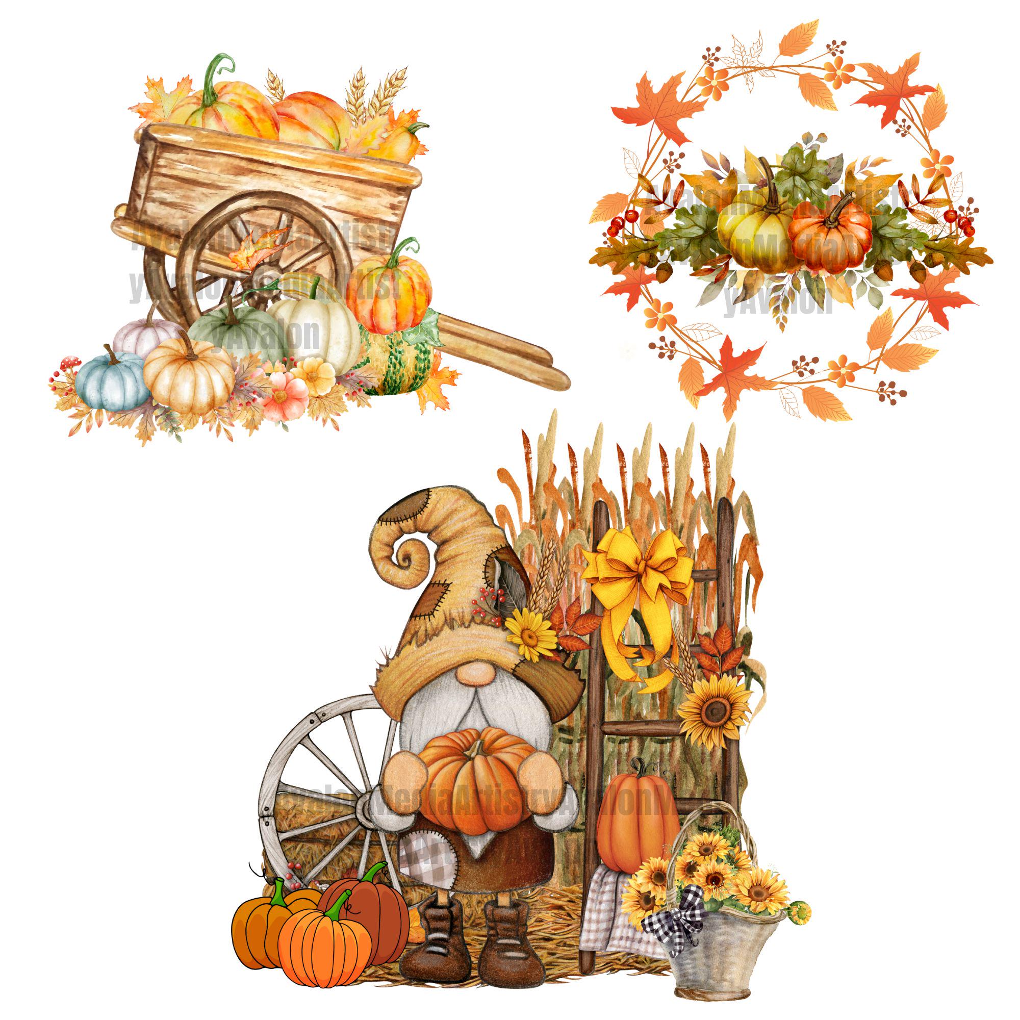 Watercolor Fall Clip Art Bundle: Pumpkins, Gnomes, Leaves (commercial ...