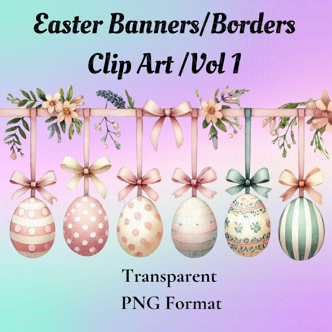12 Easter Bunny Clipart Bundle Set L Border and Banners L Easter Egg ...