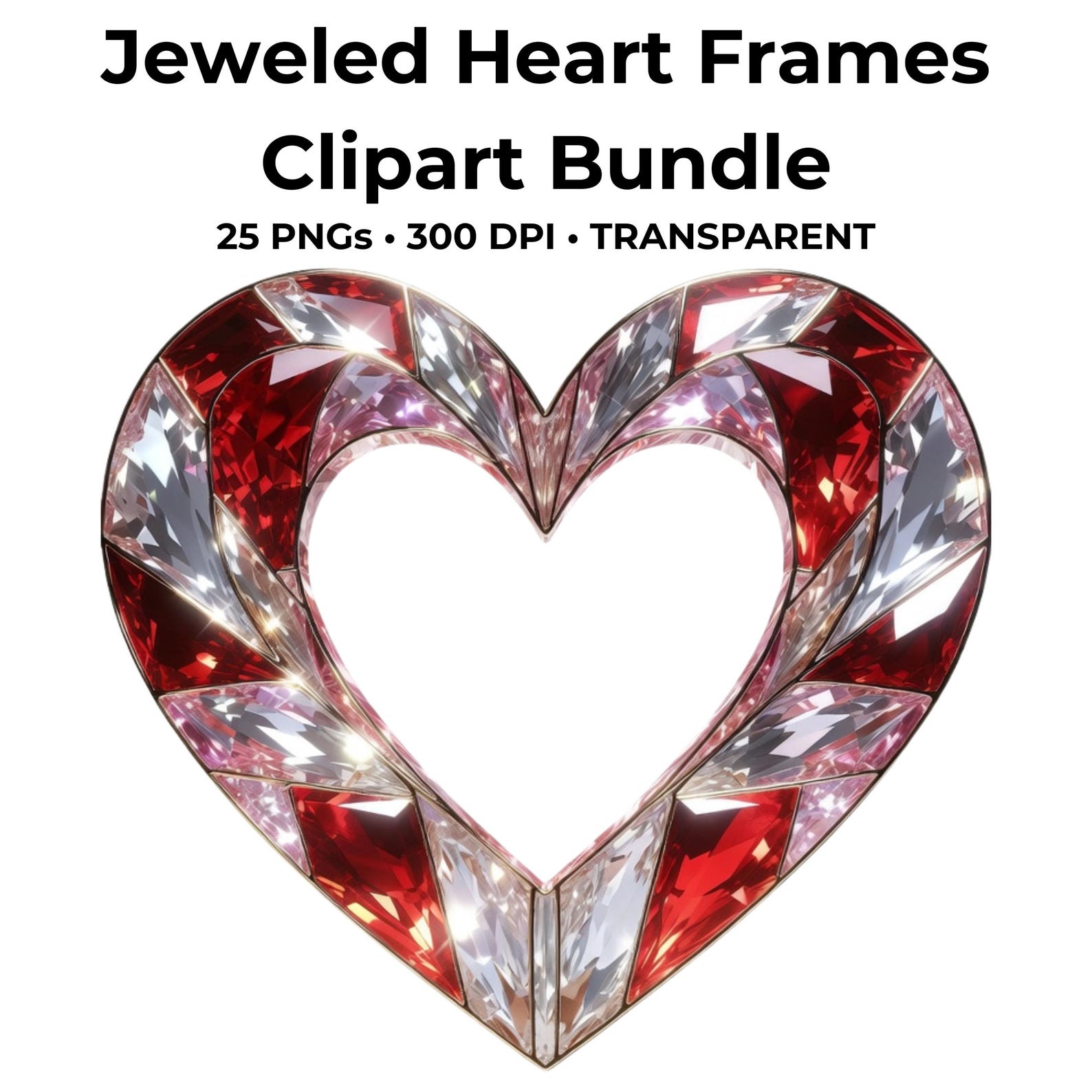 Jeweled Heart Frames PNG Bundle, Love Frame Design, Digital Frames ...