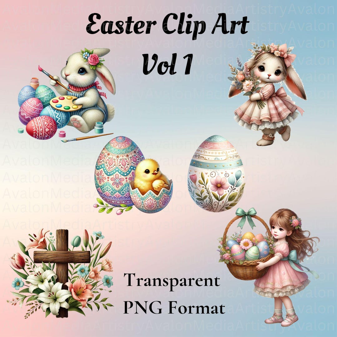 Pastel Easter Bunny Clipart: PNG Bundle for Commercial Use (digital ...