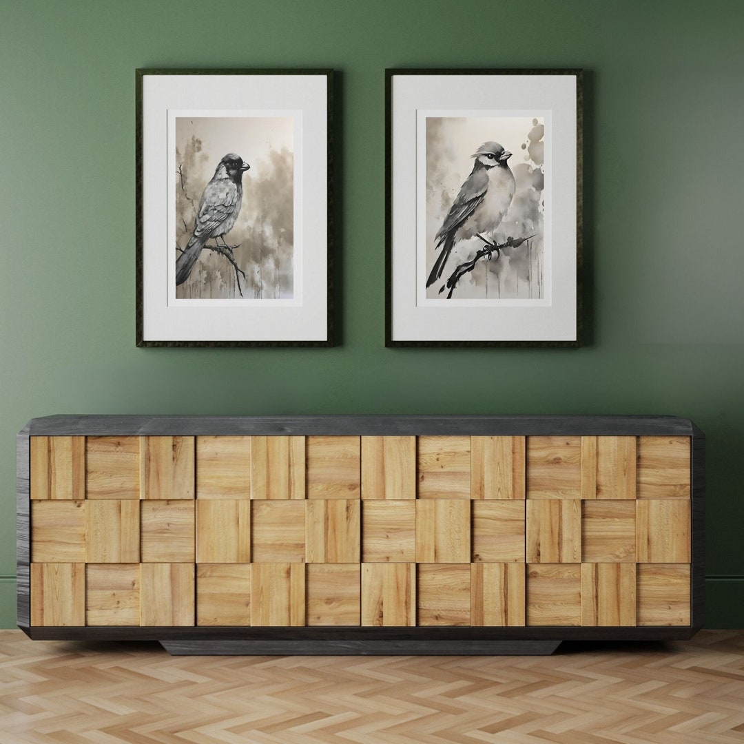 Printable Art: Minimalist Black & White Watercolor Bird Wall Art - Set ...