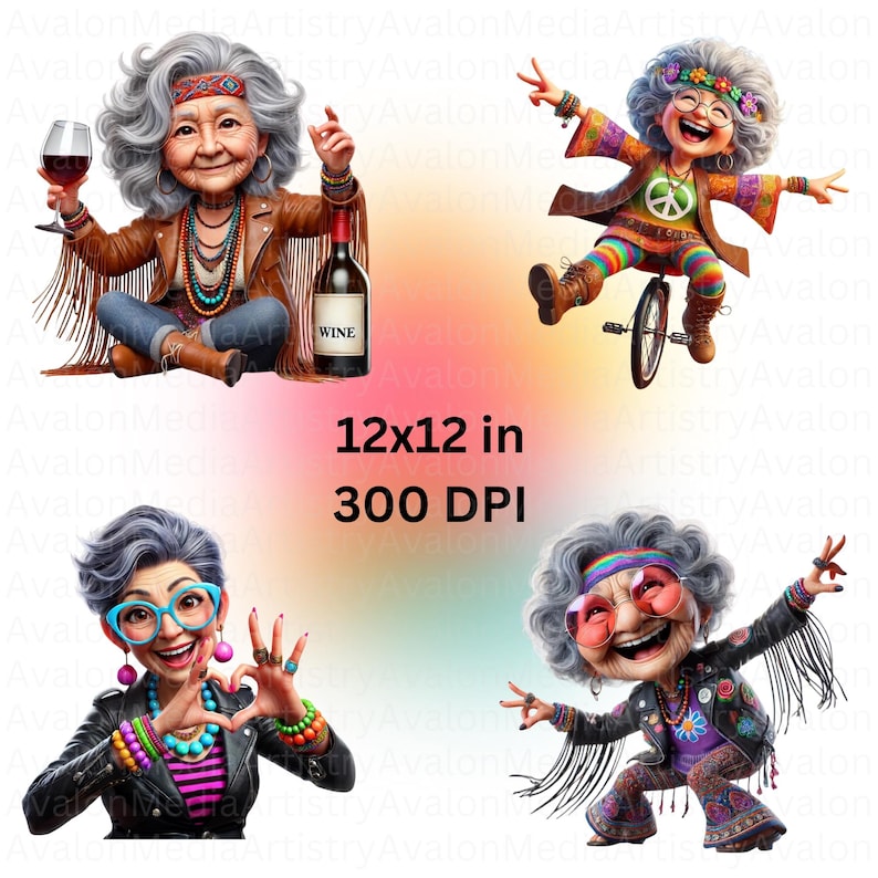 Funny Old Ladies Clipart Bundle – Vintage Grandma & Elderly Women PNG ...