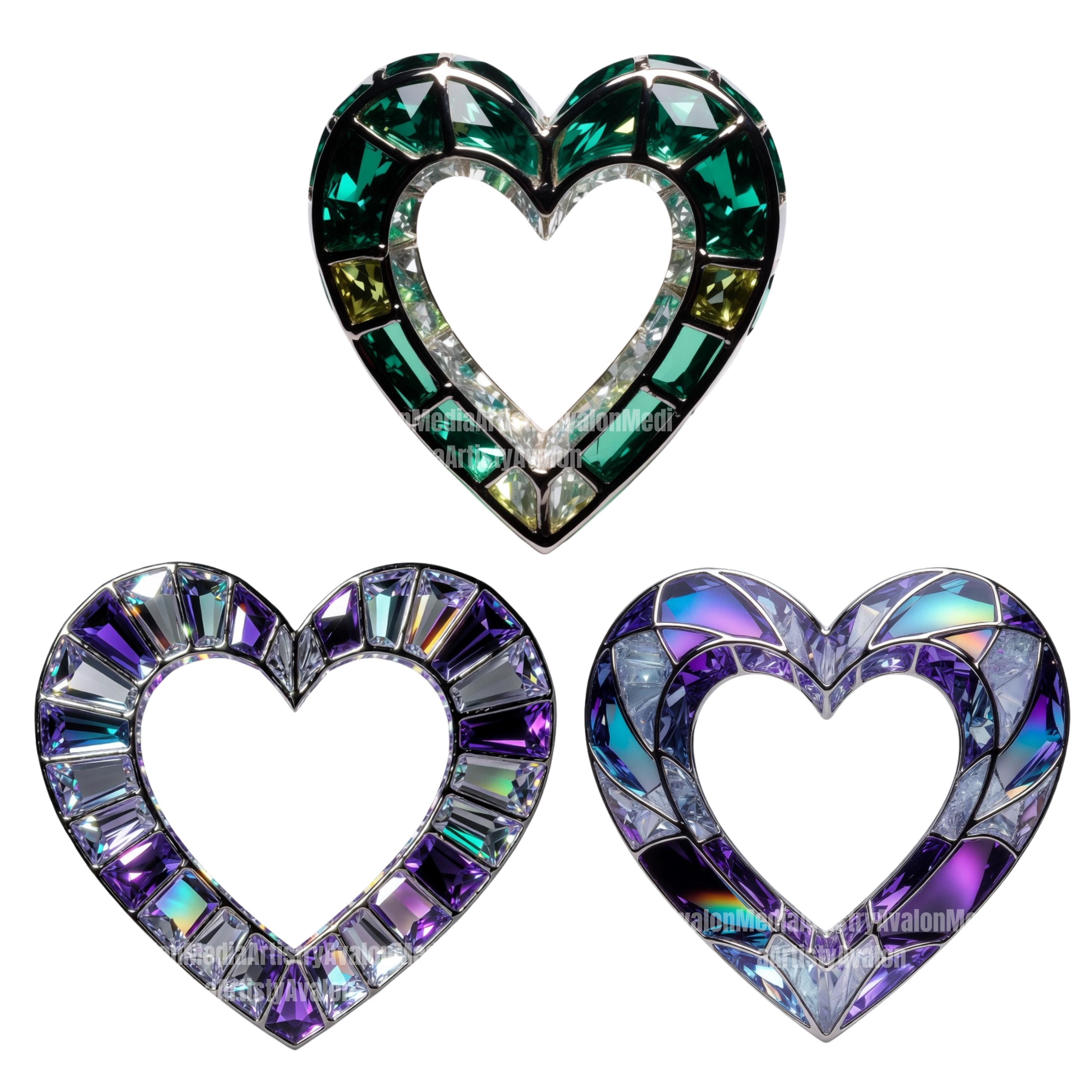 Jeweled Heart Frames PNG Bundle, Love Frame Design, Digital Frames ...