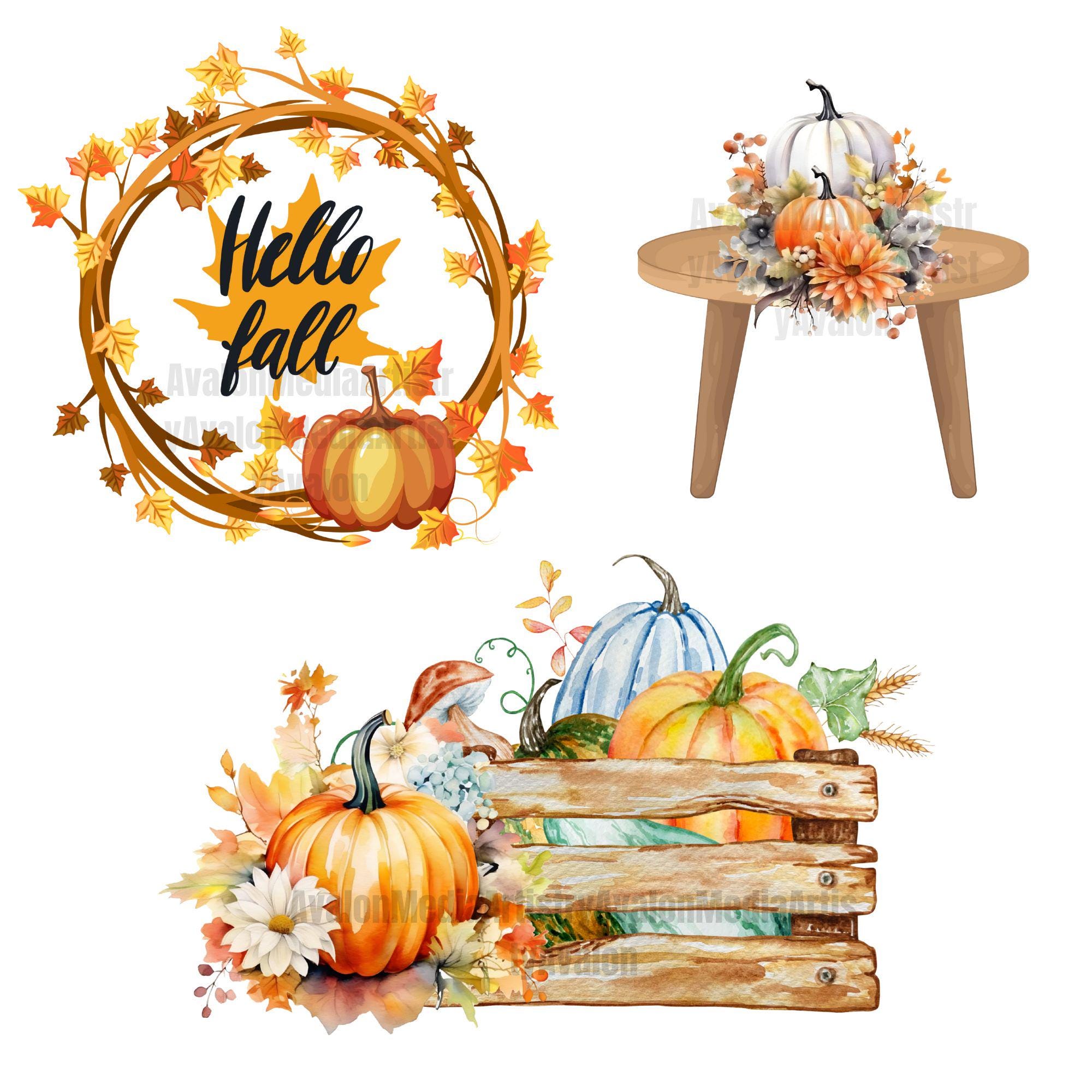 Watercolor Fall Clip Art Bundle: Pumpkins, Gnomes, Leaves (commercial ...