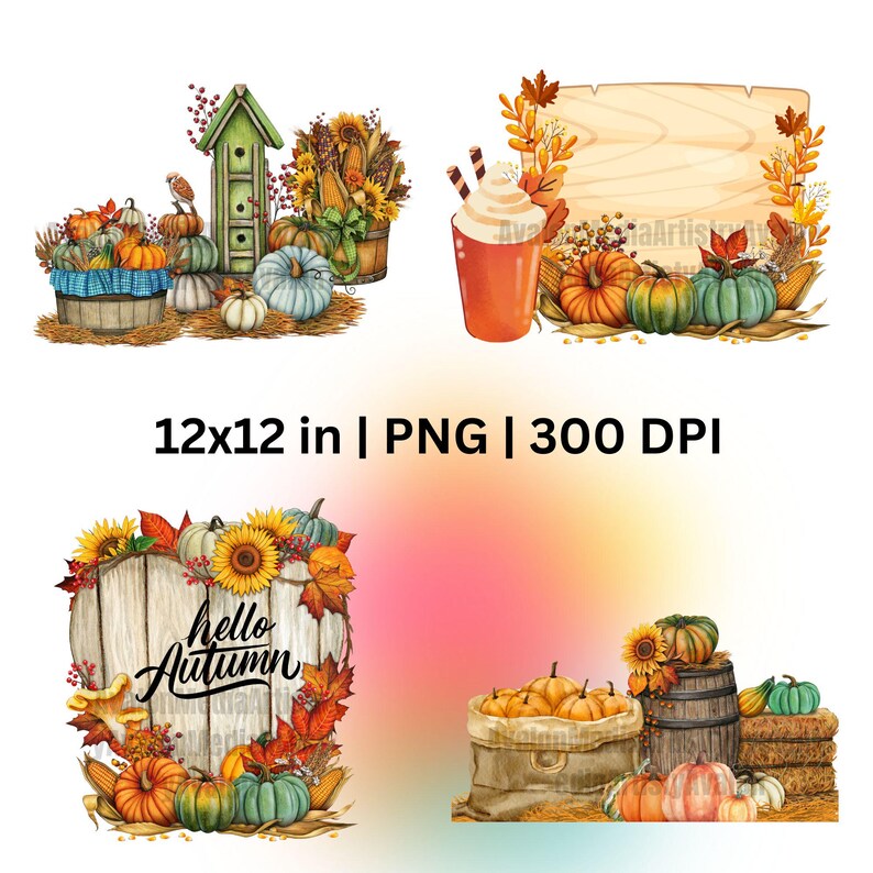 Watercolor Fall Clip Art Bundle: Pumpkins, Gnomes, Leaves (commercial ...