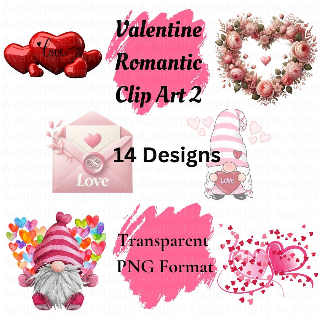 14 Valentine Clipart Designs 2, Print on Demand, Digital Download, Junk ...