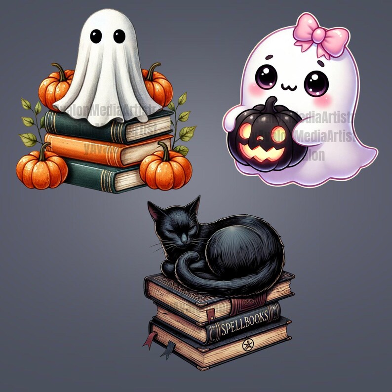 Cute Halloween Clipart Bundle PNG - Ghosts, Pumpkins, Witches, Bats ...