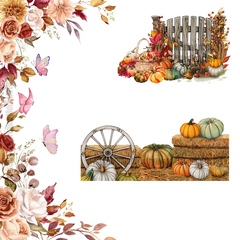 Watercolor Fall Clip Art Bundle: Pumpkins, Gnomes, Leaves (commercial ...