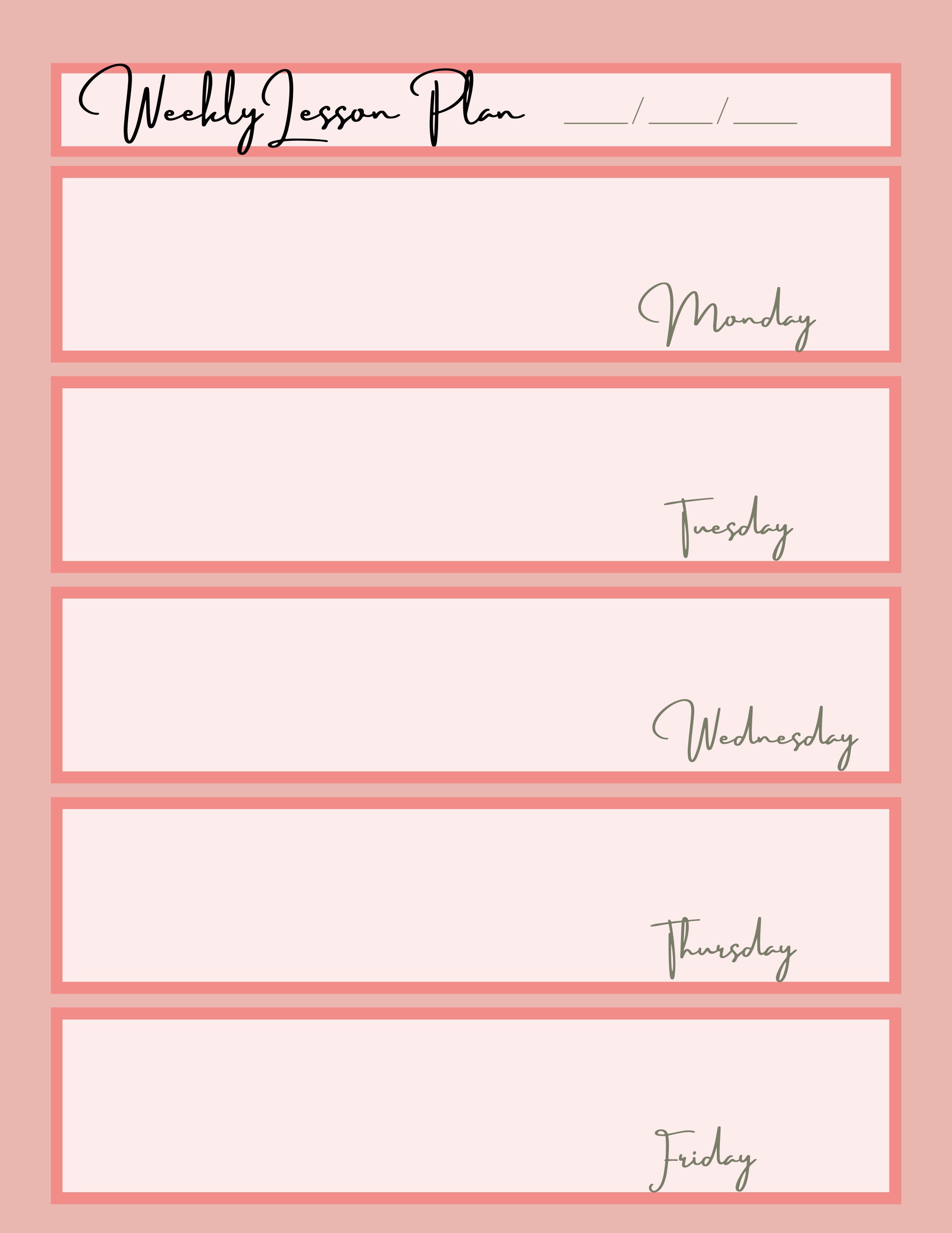 8 Lesson Plan Templates for Teachers, Weekly Plans, Daily, 5 and 7 ...
