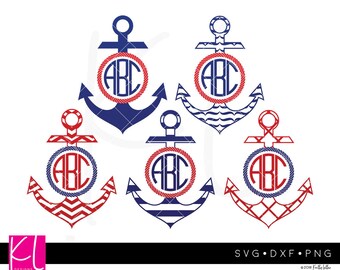 Set of 3 Nautical Anchor Monogram SVG Cut Files for Summer | Etsy