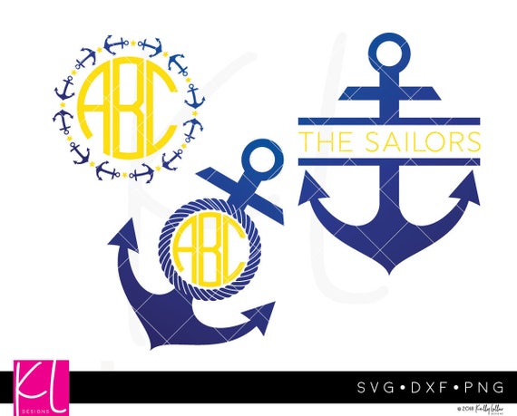 Set of 3 Nautical Anchor Monogram SVG Cut Files for Summer | Etsy