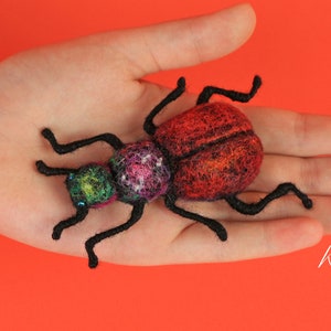 Red Beetle Pin, Large Insect Brooch, Bug Needle Felt Wool 3d Brooch ...