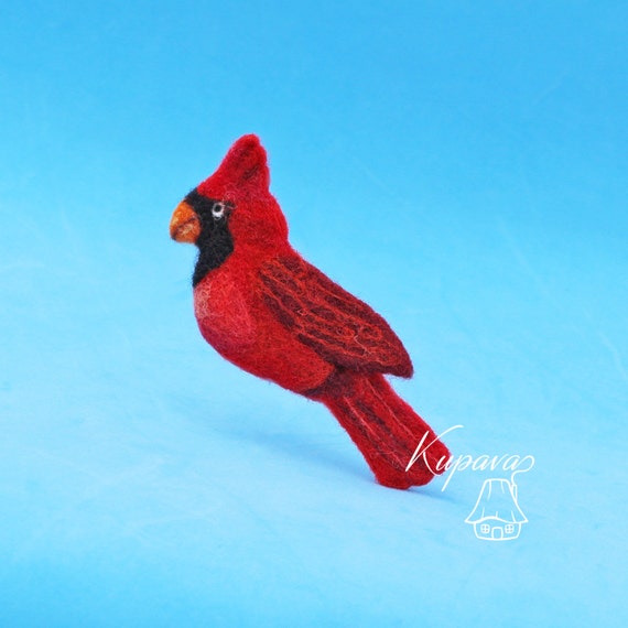 Red bird brooch cardinal winter bird felt wool pin cute | Etsy