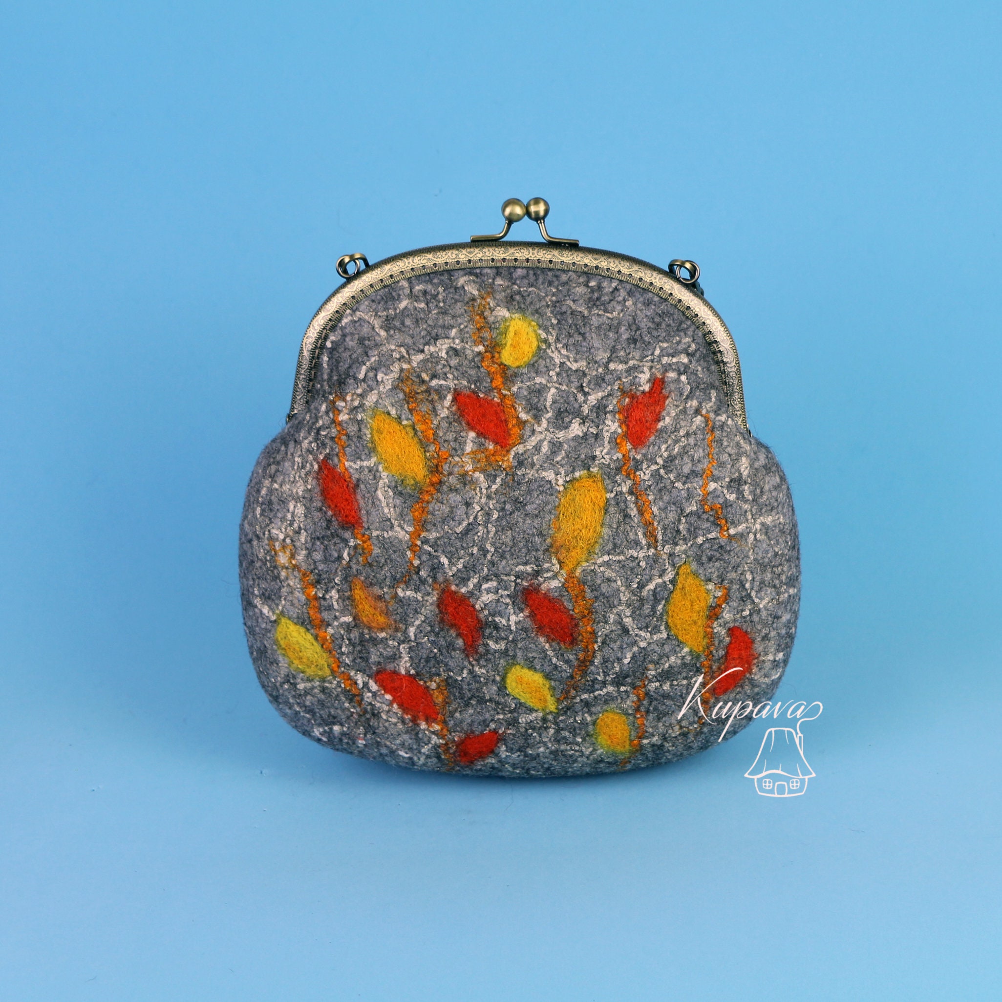 Red Cranberry Gift, Blue Felt Purse, Metal Frame Clutch, Fruit Bag ...