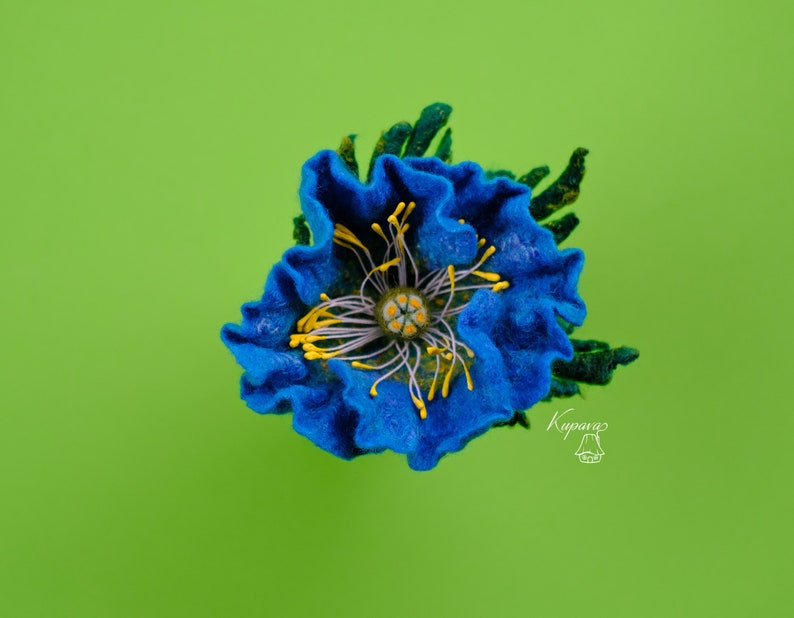 Blue Floral Brooch Poppy Wool Pin Textile Jewelry Royal | Etsy
