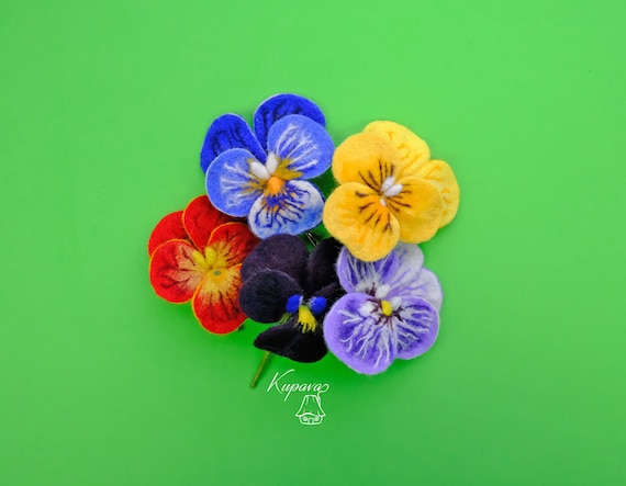 Needle felted pansies handmade pansy floral wool brooch | Etsy