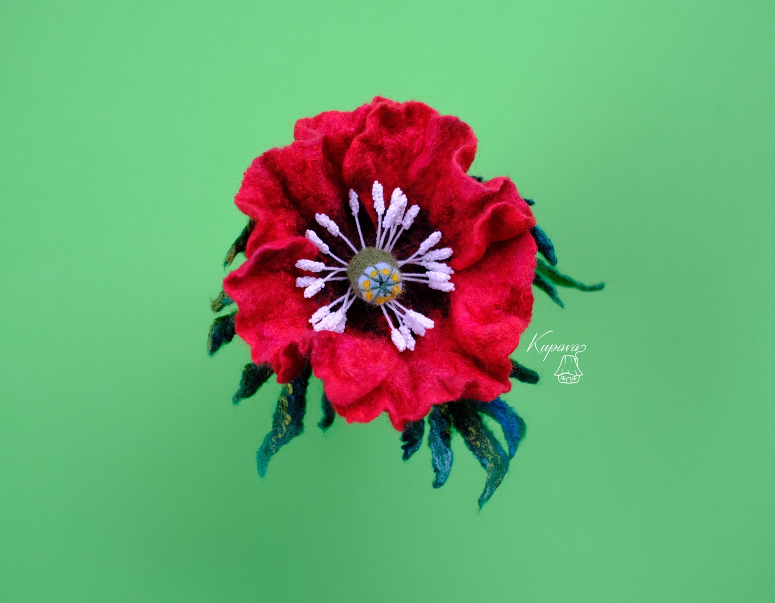 Blue Floral Brooch Poppy Wool Pin Textile Jewelry Royal - Etsy