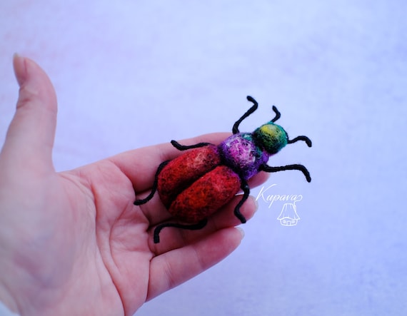 Red Beetle Pin Large Insect Brooch Bug Needle Felt Wool 3d | Etsy