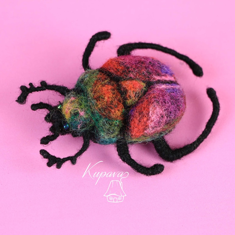 Emerald Pink Beetle Brooch, Wool Felted Bug Pin, Scarab Insect Jewelry ...