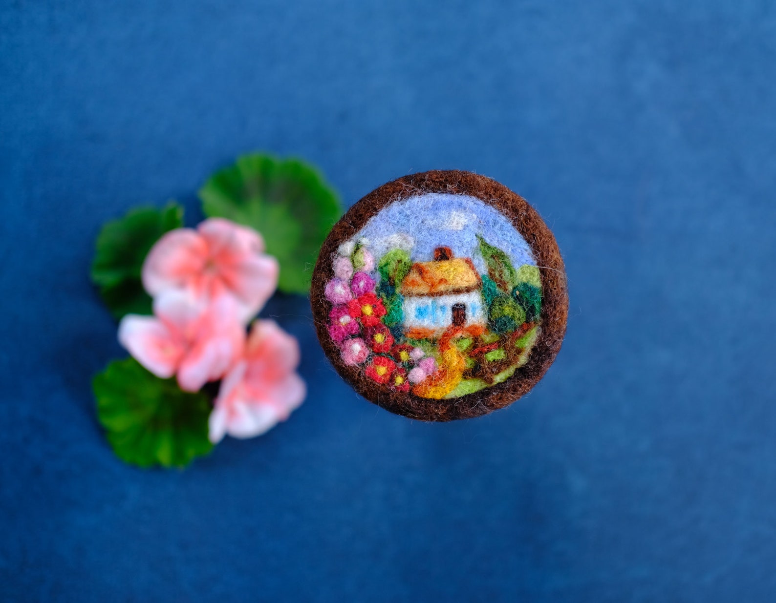 Art Wool House Brooch, Round Wool Brooch, Needle Felted Pin, Felted ...