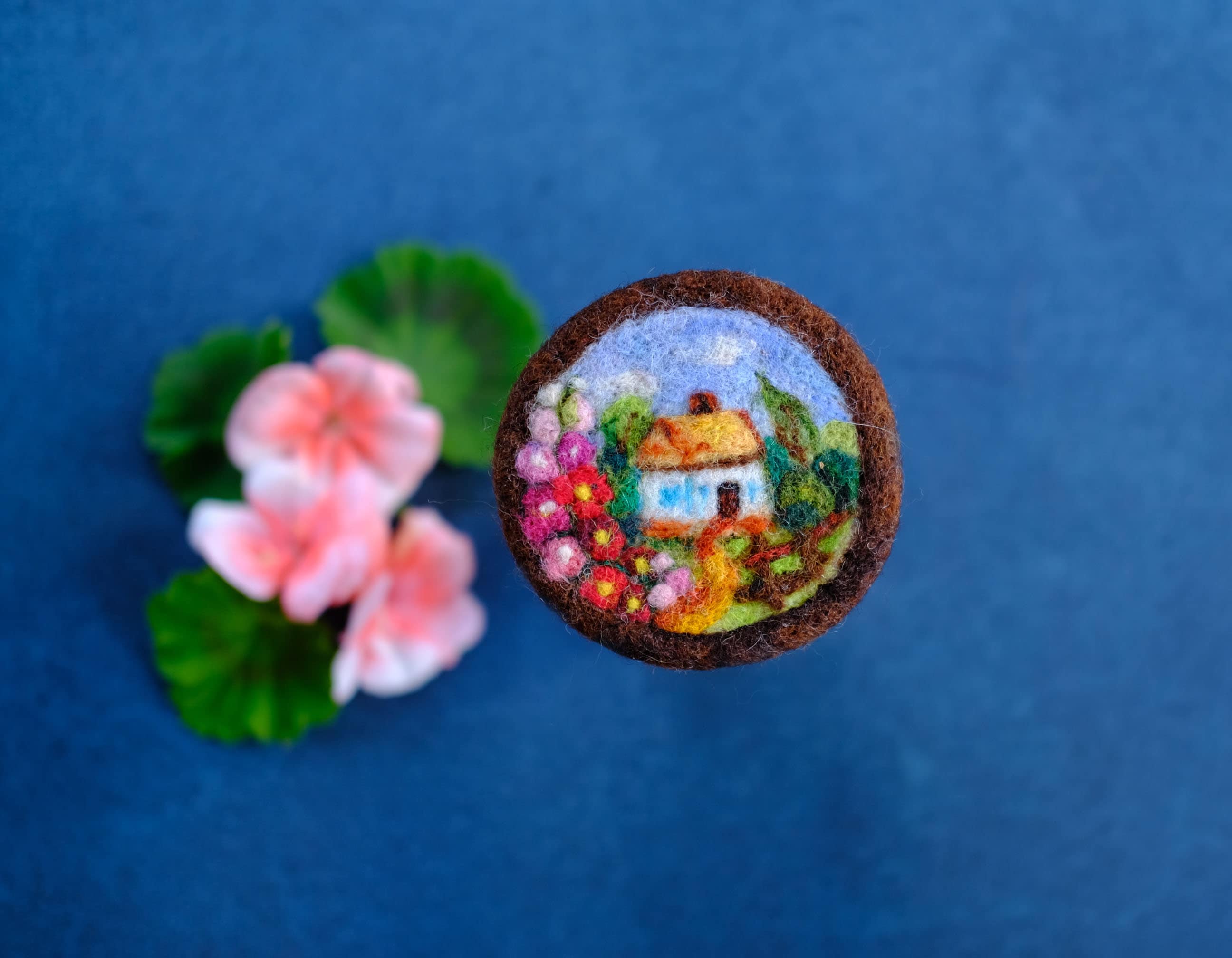 Art Wool House Brooch, Round Wool Brooch, Needle Felted Pin, Felted ...