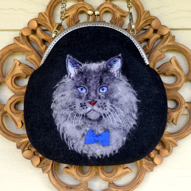 Custom Cat Portrait Bag, Wool Felt Coin Purse, Personalized Evening ...