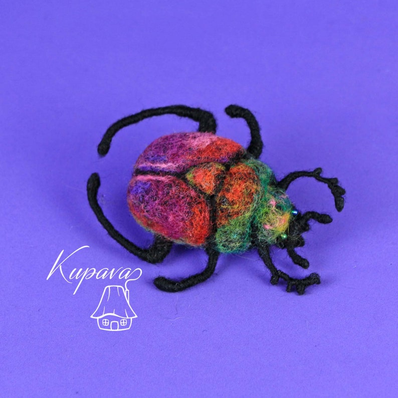 Emerald Pink Beetle Brooch, Wool Felted Bug Pin, Scarab Insect Jewelry ...