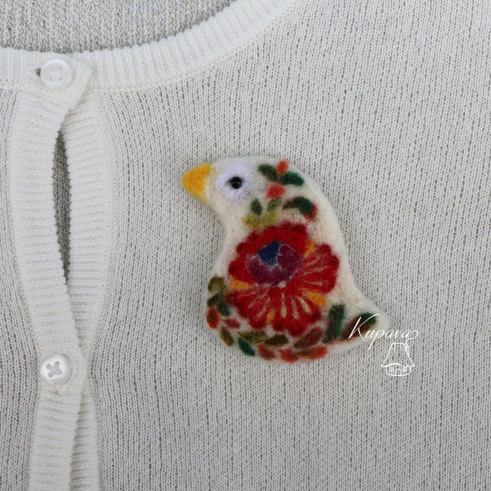 Wool Bird Brooch With Floral Design, Ethnic Felt Brooch Pin, Woodland ...