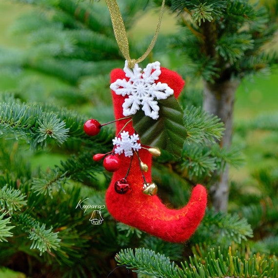 Red Small Christmas Sock Ornament Felting Holiday Tree Decor - Etsy