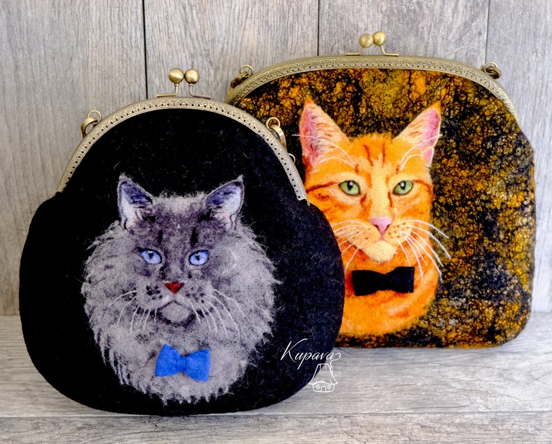 Custom Cat Portrait Bag, Wool Felt Coin Purse, Personalized Evening ...