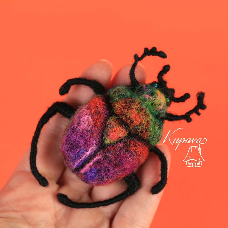 Emerald Pink Beetle Brooch, Wool Felted Bug Pin, Scarab Insect Jewelry ...