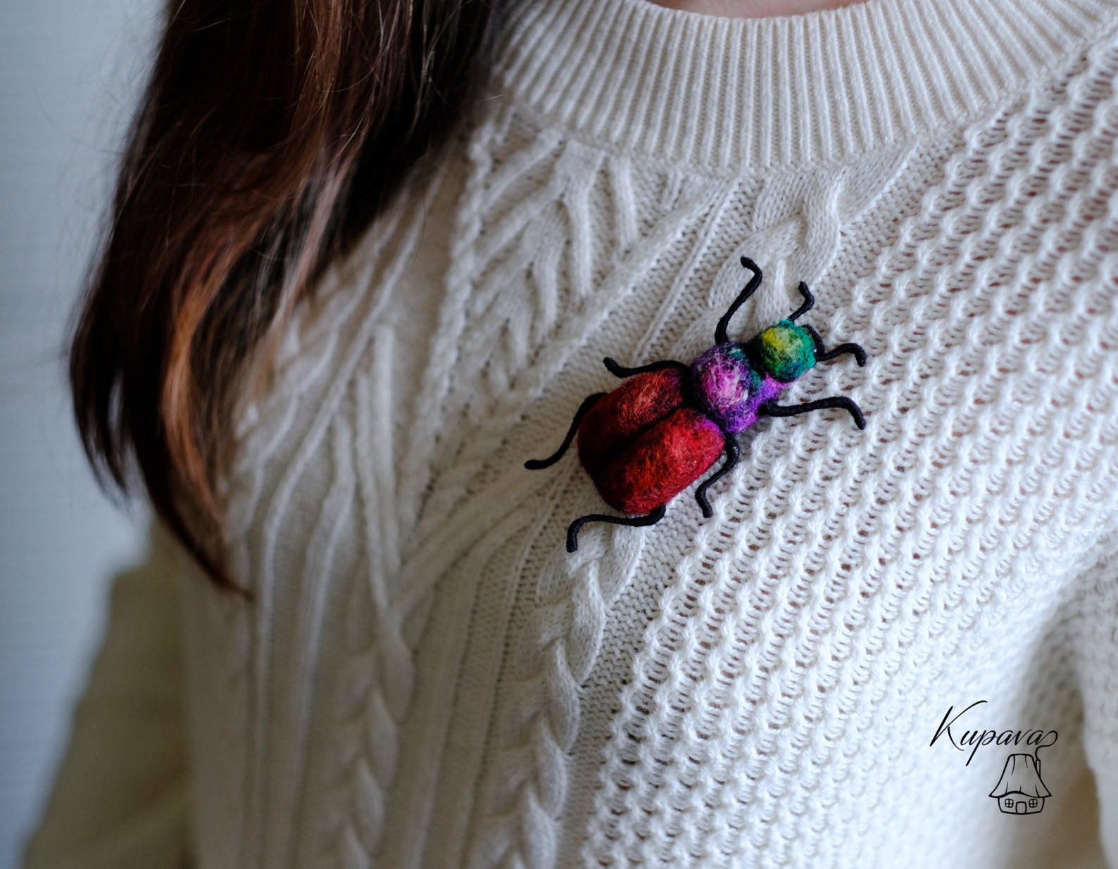 Red Beetle Pin, Large Insect Brooch, Bug Needle Felt Wool 3d Brooch ...