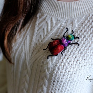 Red Beetle Pin, Large Insect Brooch, Bug Needle Felt Wool 3d Brooch ...
