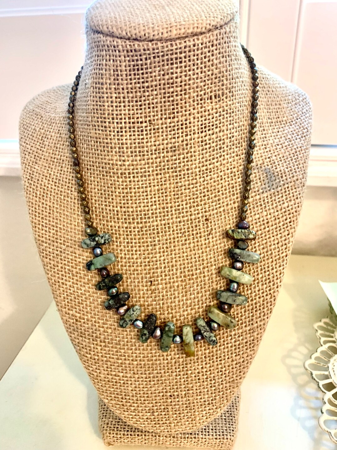 African Turquoise and Peacock Pearls Beaded Necklace - Etsy