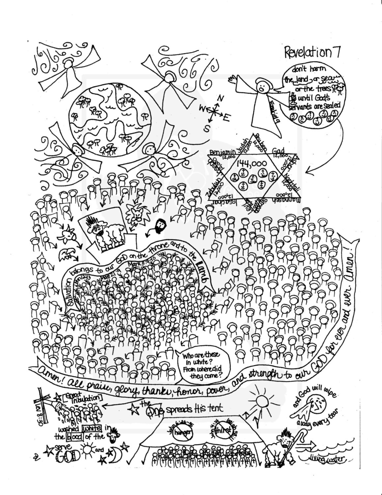Bible Doodle Study Guide for Revelation 7- the 144,000 Are Sealed; a ...