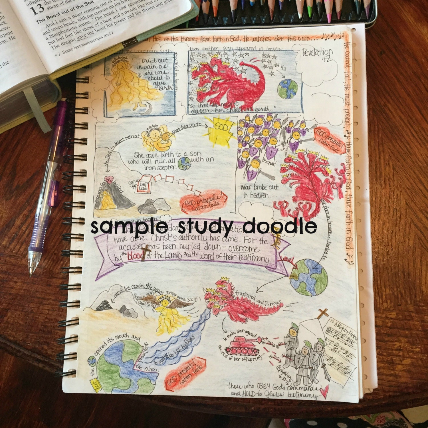 Bible Doodle Study Guide for Revelation 12- the Woman and the Dragon - Etsy