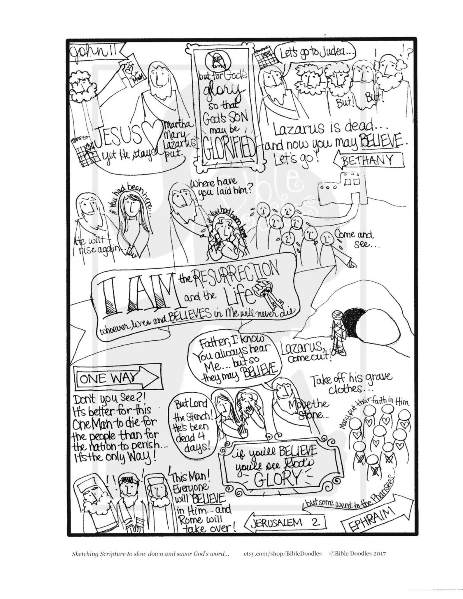 Bible Doodle Study Guide for John 11- the Resurrection and the Life! - Etsy