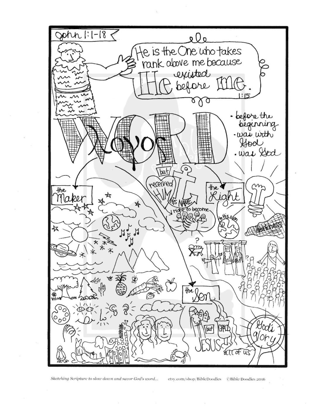 Bible Doodle Study Guide for John 1:1-18 the Prologue - Etsy