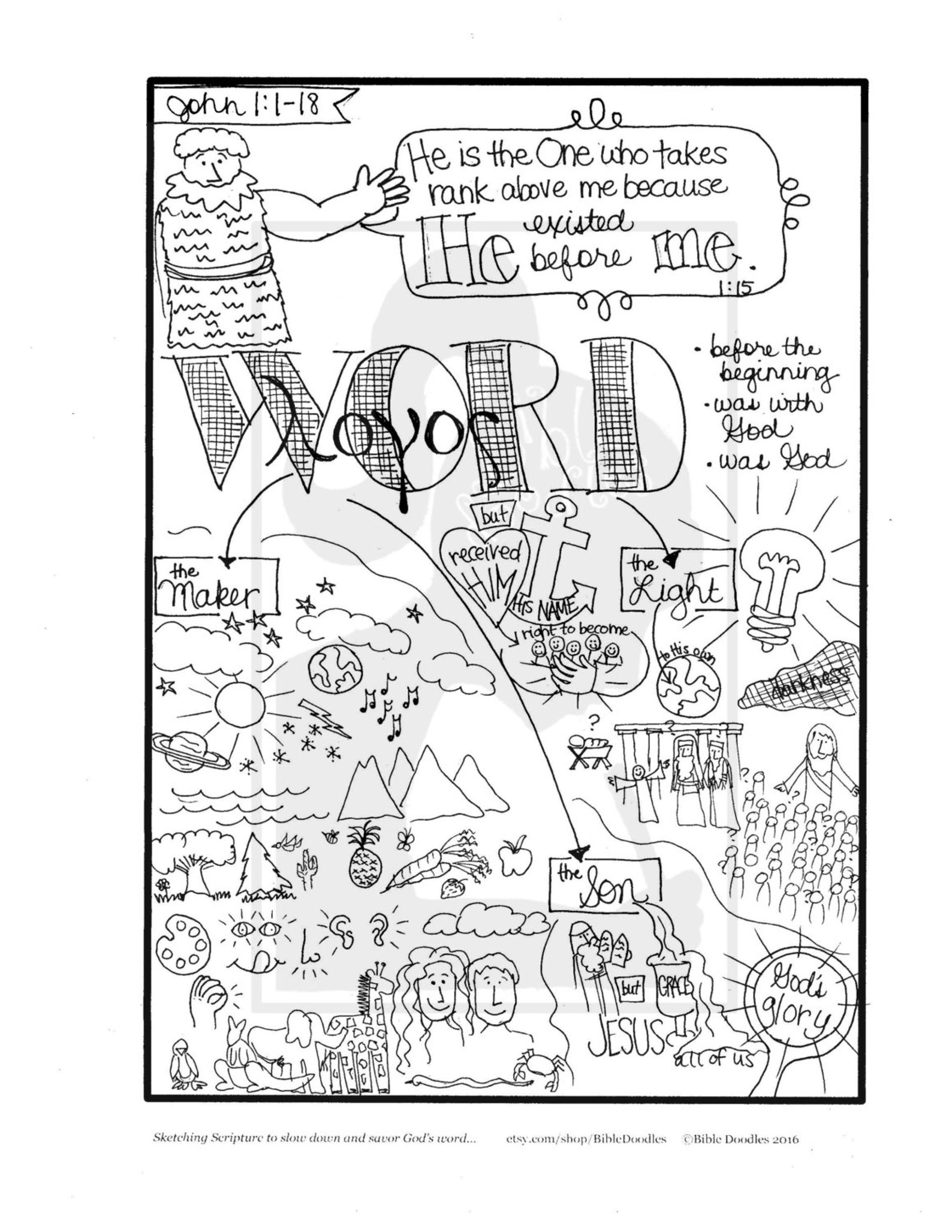 Bible Doodle Study Guide for John 1:1-18 the Prologue - Etsy