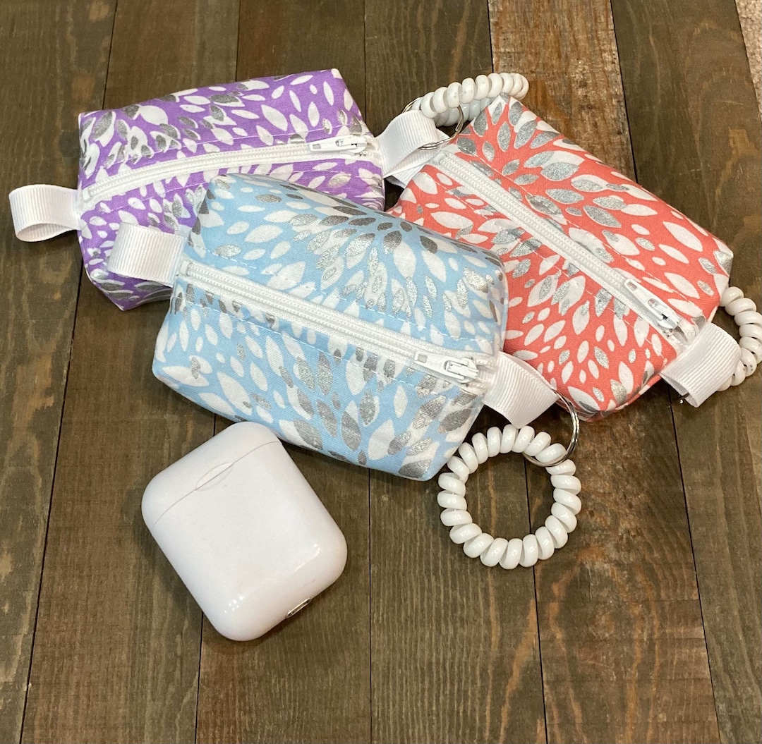 Floral Cotton AirPod Pouch: Zippered Earbud Case With Keychain - Etsy