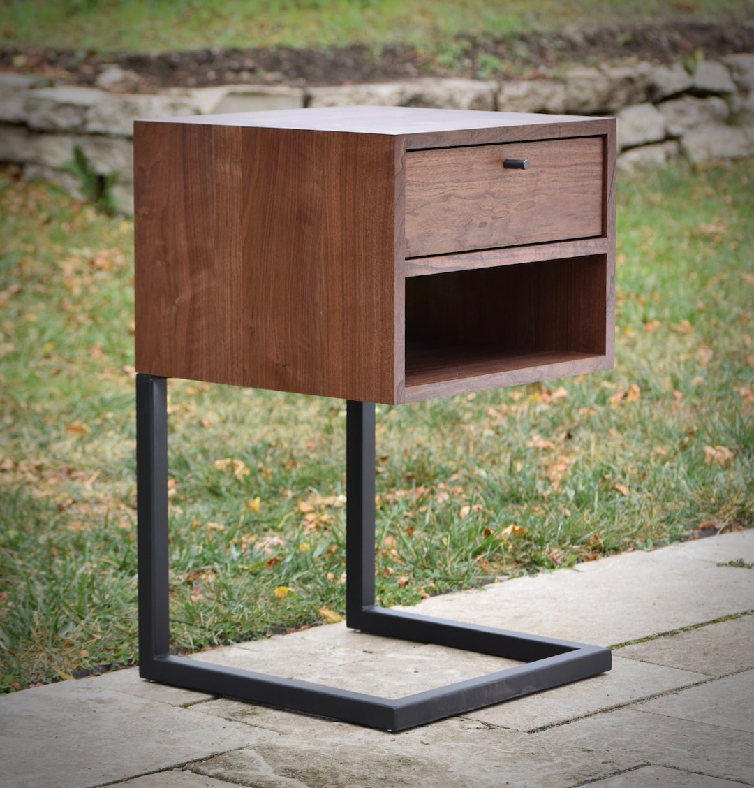 Mid Century Nightstand With Drawer and Open Shelf-plain Front With ...