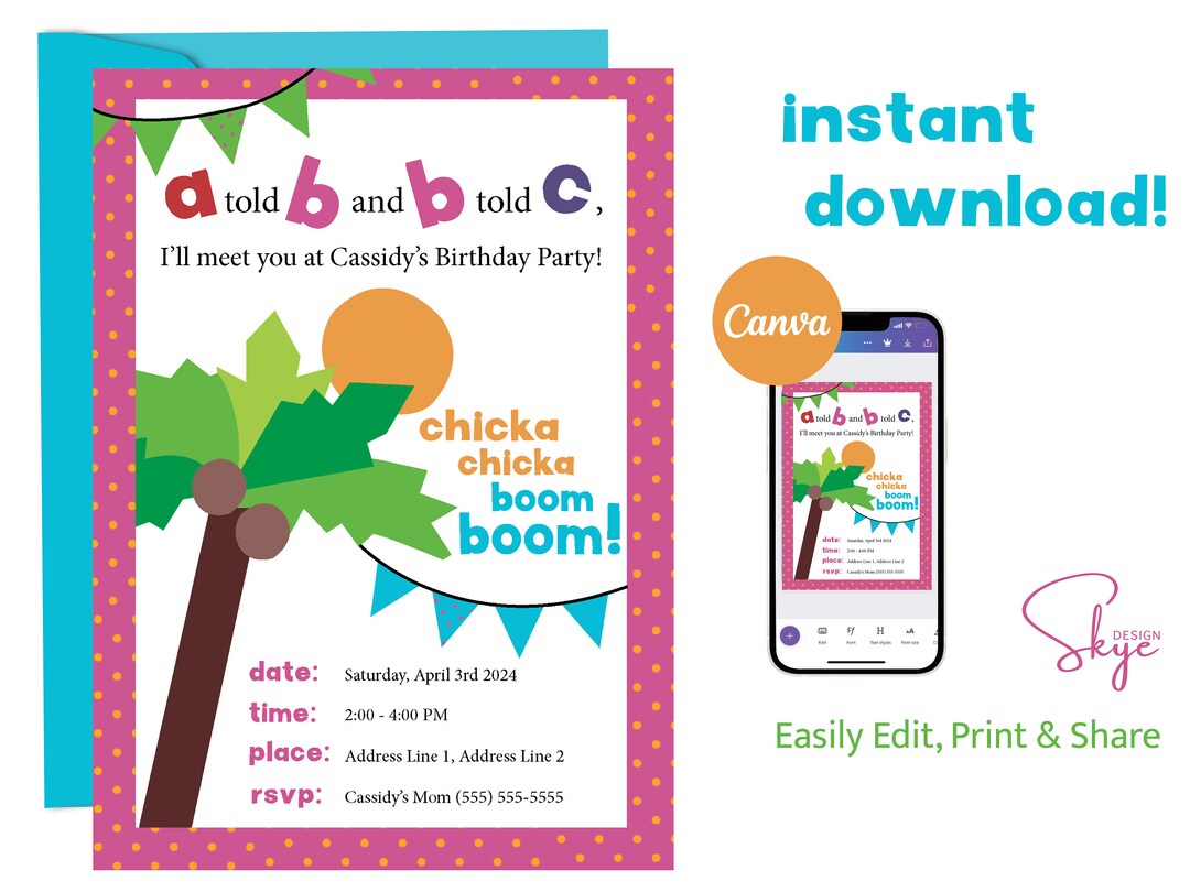 Chicka Chicka Boom Boom Birthday Invitation Downloadable Template - Etsy