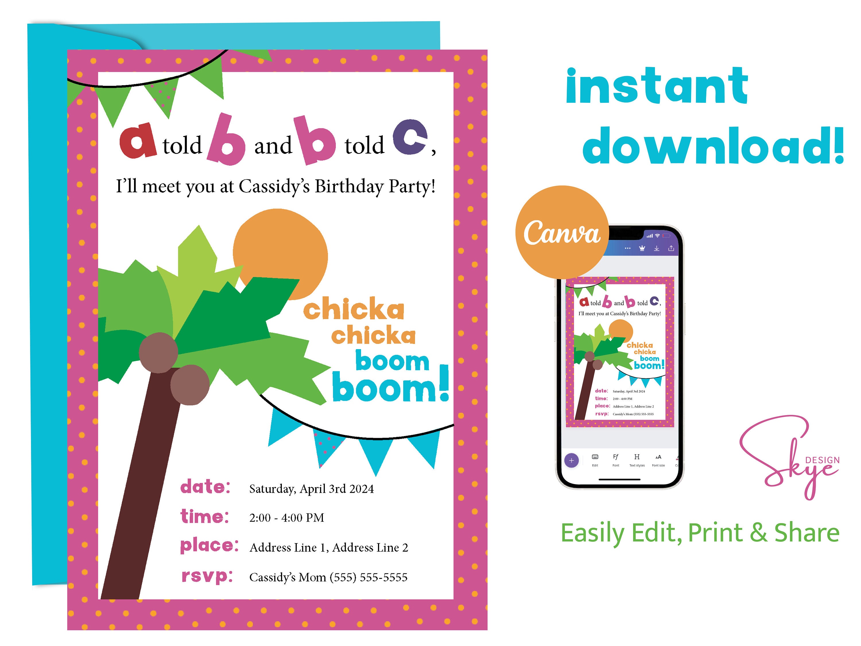 Chicka Chicka Boom Boom Birthday Invitation Downloadable Template - Etsy