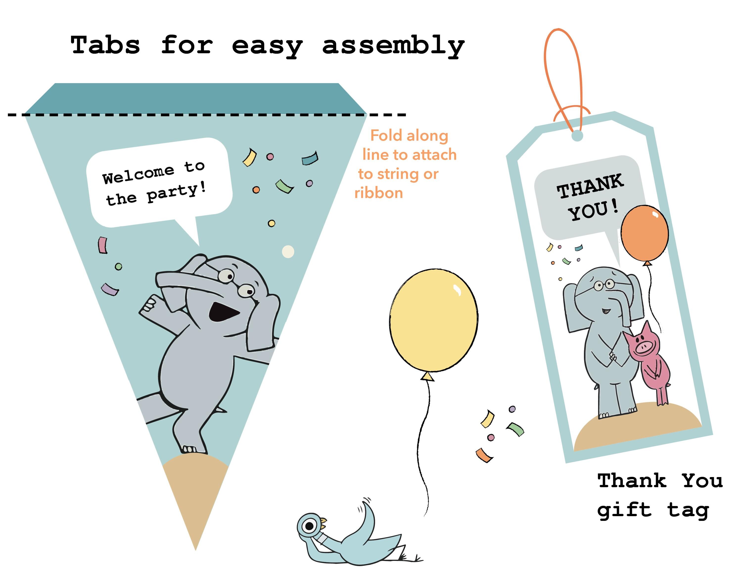 Mo Willems Inspired PDF Birthday Party Kit - Piggie & Elephant , Pigeon ...