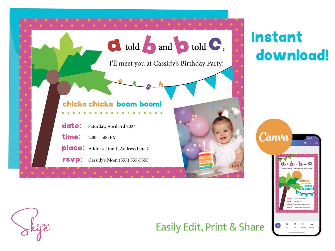 Chicka Chicka Boom Boom Birthday Invitation Downloadable Template ...
